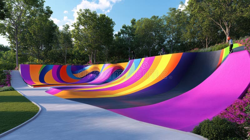A Colorful Skate Park with a Rainbow Colored Ramp in the Middle, AI ...