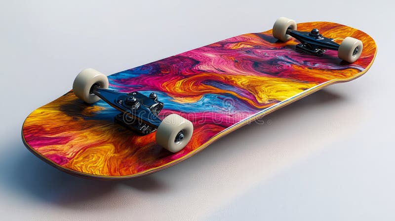 A Colorful Skateboard with Bold Graphics on an Isolated Light ...