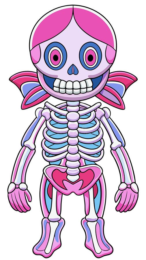 Skeleton Character with Bright Pink and Blue Accents Stock Illustration ...