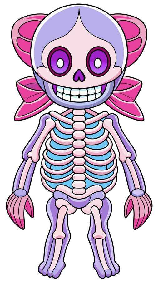 Skeleton Character with Bright Pink and Blue Accents Stock Illustration ...