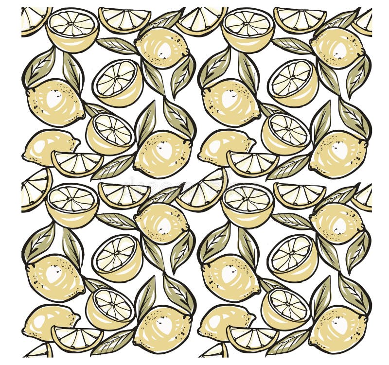 Colorful Sketch of a Hand Drawing Beautiful Lemon Pattern on a White ...