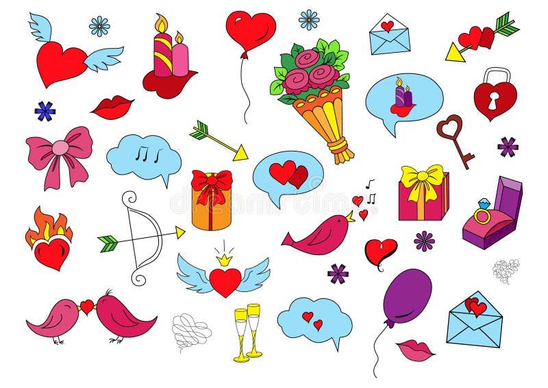 Colorful Sketch with Hand-drawing Love Objects Stock Vector ...