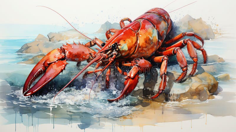 Colorful Sketch of a Lobster in Colored Pencil Abstract Art Background ...