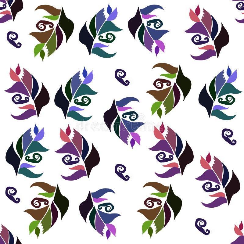 Colorful Sketched Leaves on White Seamless Repeating Pattern Stock ...