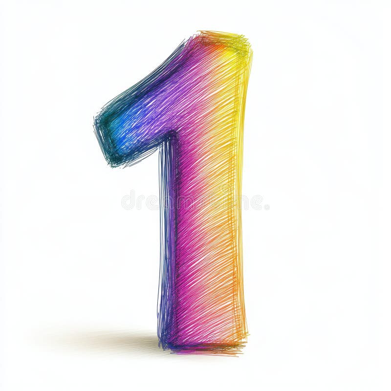 A Colorful, Sketched Number One on a White Background, Symbolizing ...