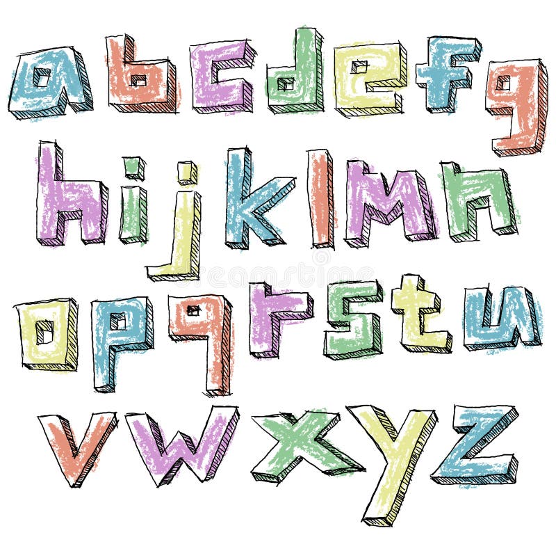 Colorful Sketchy Hand Drawn Lower Case Alphabet Stock Vector ...