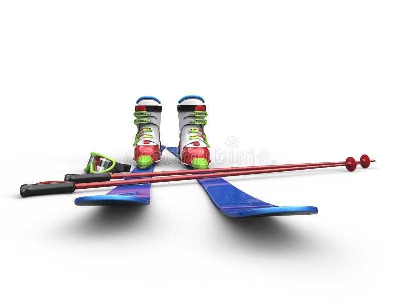Colorful Ski Equipment - Side View Closeup Shot Stock Illustration ...
