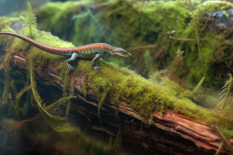 Colorful Skink Lizard Exploring a Mossy Log Stock Photo - Image of ...