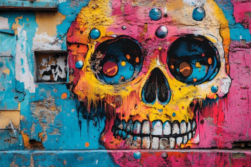 Colorful Skull Graffiti Art Adding Vibrancy To an Urban Setting Stock ...