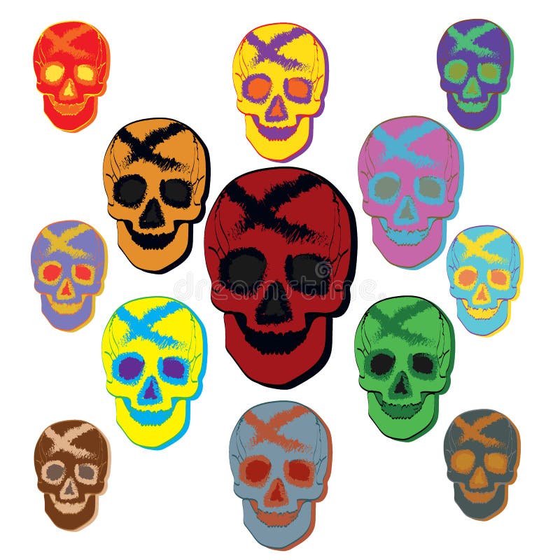 Colorful skull vector set stock vector. Illustration of icon - 69387658