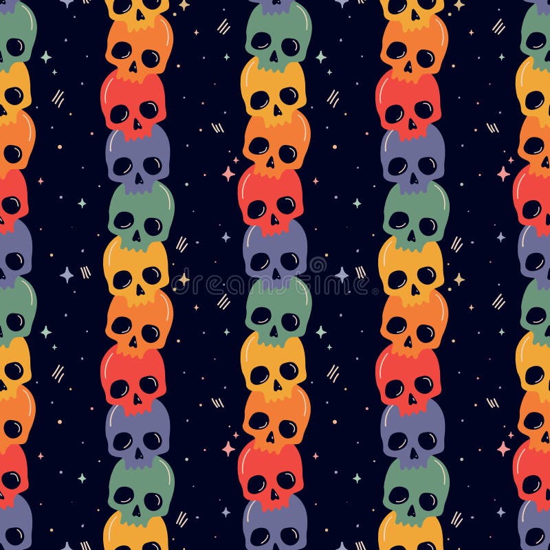 Colorful Skulls Seamless Pattern. Vector Illustration with Vertical ...