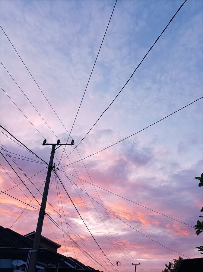 Colorful Sky Cloud and Power Pole Stock Photo - Image of power ...