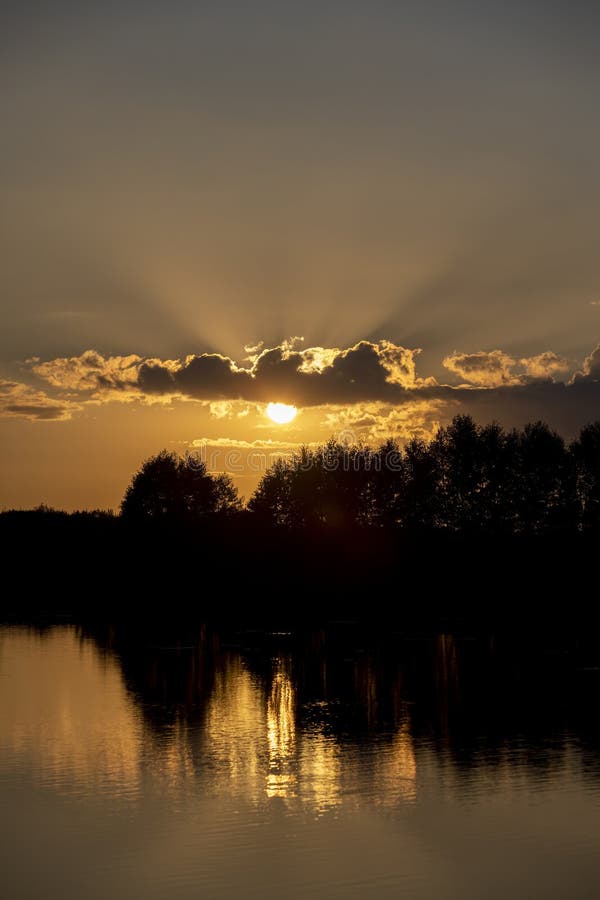 River at Sunset, the Colorful Sky and Clouds are Reflected on the River ...