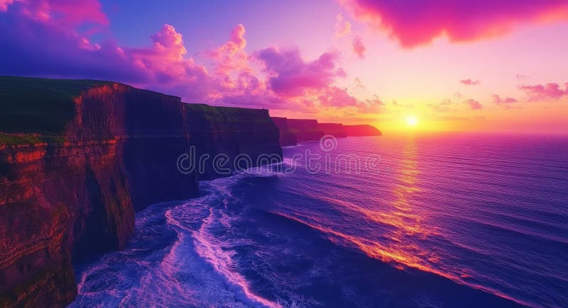 The Colorful Sky and Crashing Waves Provide a Dramatic Backdrop for ...