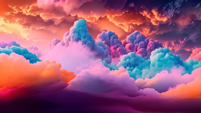 Colorful Sky with Fluffy Clouds in the Background, Illustrate the ...