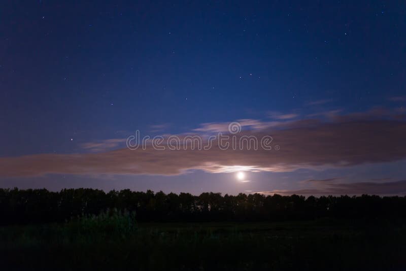 Colorful Sky during Moonset. Stock Photo - Image of light, forest ...