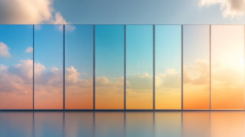 Colorful Sky Reflected in Modern Windows Stock Illustration - Illustration of office, peaceful ...