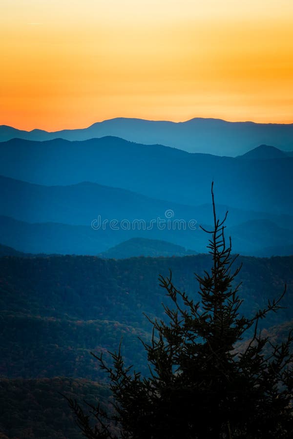 Colorful Sky of a Setting Sun Above the Ridges of the Blue Ridge ...