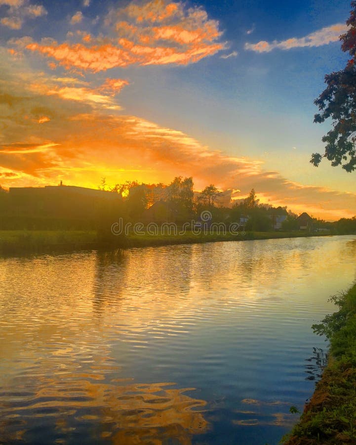 Colorful Sky at Sunrise Over the River Stock Image - Image of evening ...