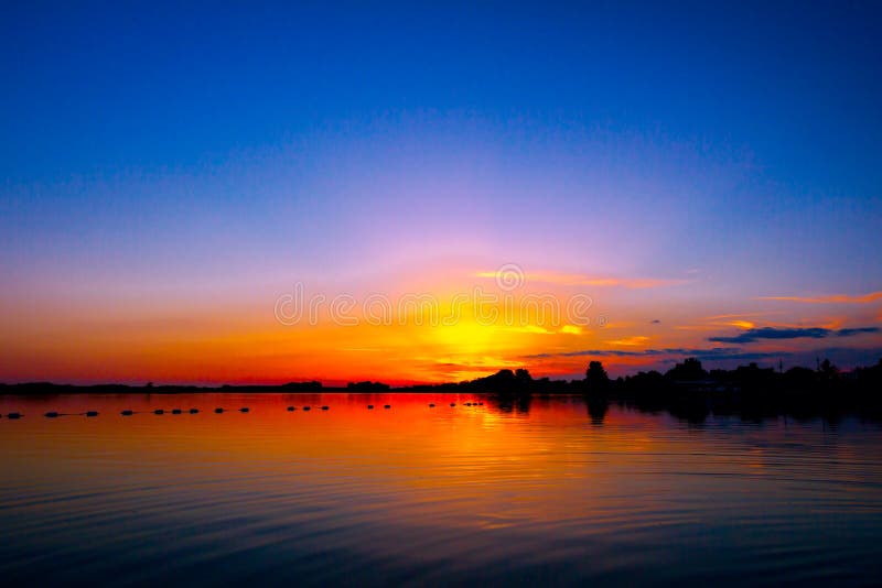 Colorful Sky in Sunset Over the Lake Stock Image - Image of circle ...