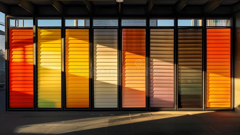 Colorful Slatted Windows Casting Shadows in a Modern Architectural ...