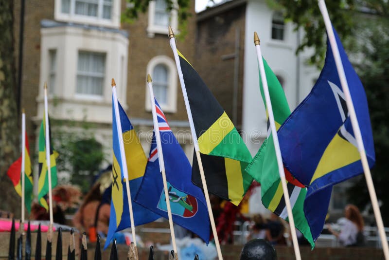Colorful Small Flags Street View Stock Image - Image of festive ...