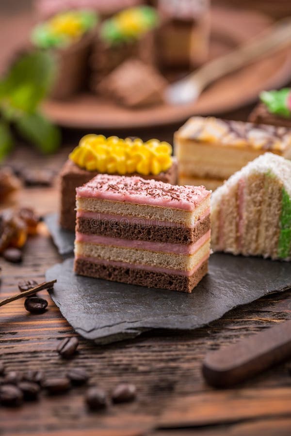 Colorful small square cake stock image. Image of bake - 70825479