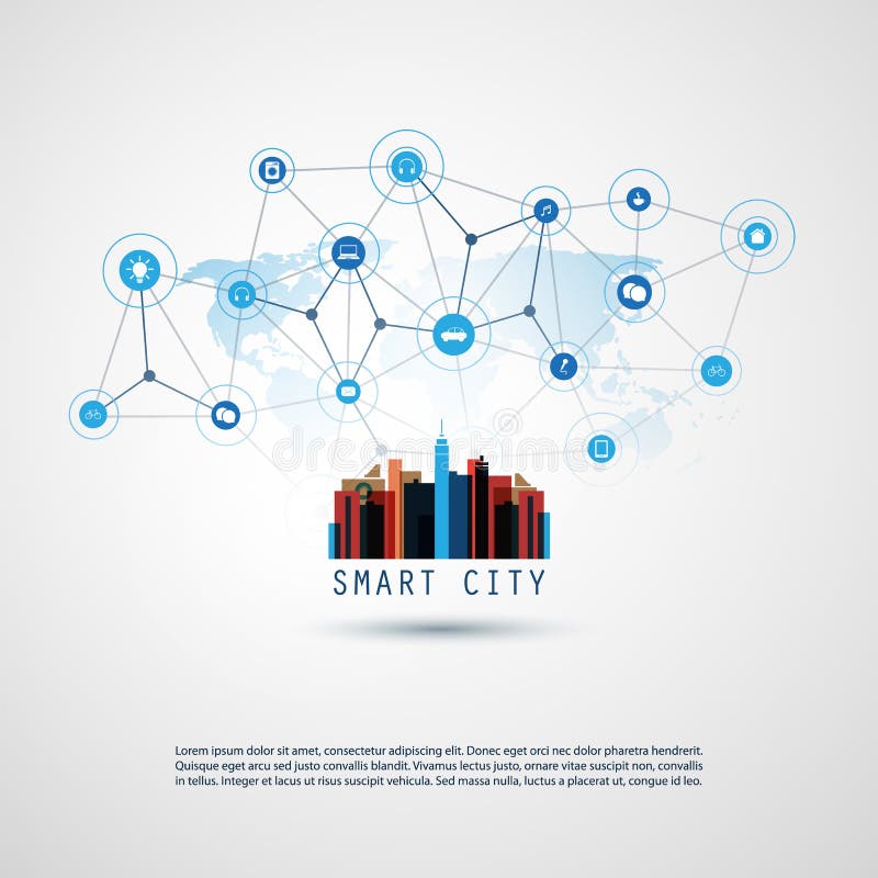Colorful Smart City, Cloud Computing Design Concept with Icons ...