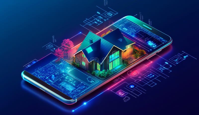 Colorful Smart Home Interface on IPhone Screen with Futuristic ...