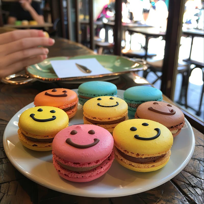 Colorful Smiley Face Macarons on a Plate Stock Illustration ...