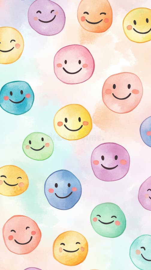 Colorful Smiley Face Pattern on Watercolor Background for Cheerful ...