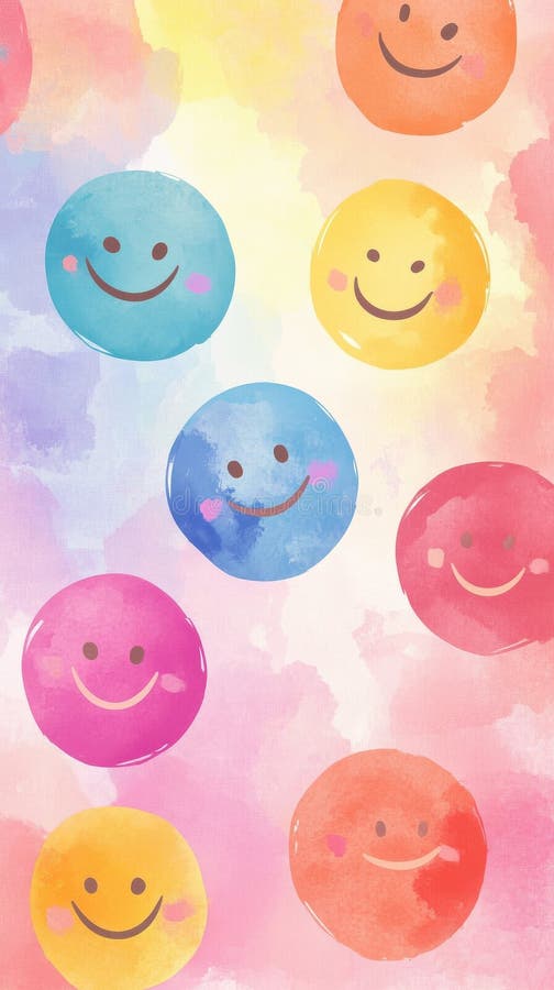 Colorful Smiley Face Pattern on Watercolor Background for Fun Design ...
