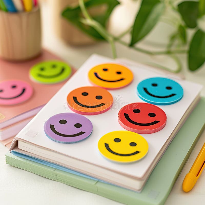 Colorful Smiley Face Stickers on Notebook Stock Illustration ...