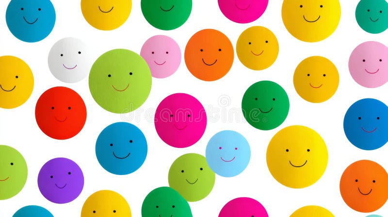Colorful Smiley Faces Pattern on White Background Stock Image - Image ...