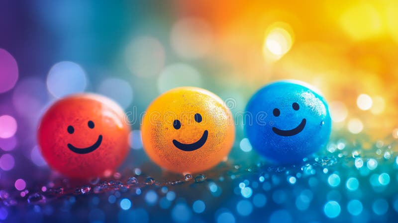 Colorful Smiley Faces on Shiny Surface Reflect Joy and Positivity in ...