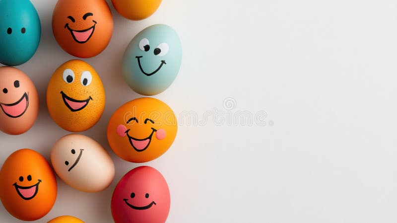 Colorful Smiling Easter Eggs with Hand-painted Happy Faces on White ...