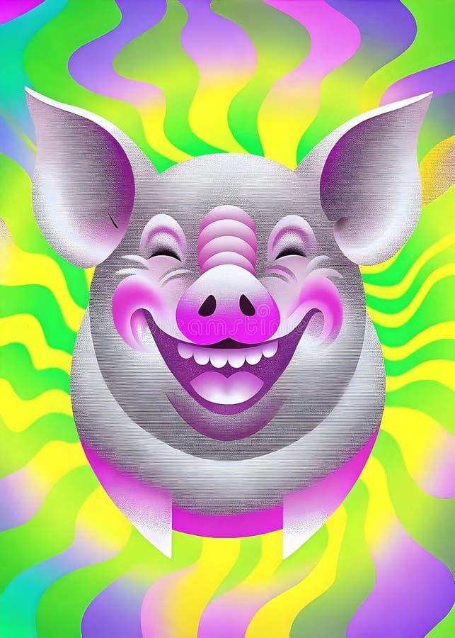 Colorful Smiling Pig Art with Vibrant Abstract Background Stock ...