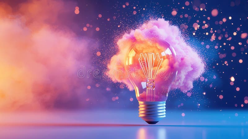 Light Bulb Exploding with Colorful Smoke Represents a Pink Idea on a ...