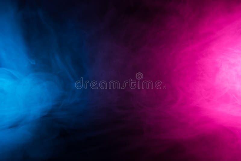 Colorful Smoke Clouds in Blue and Pink Neon Light Swirling on Empty ...