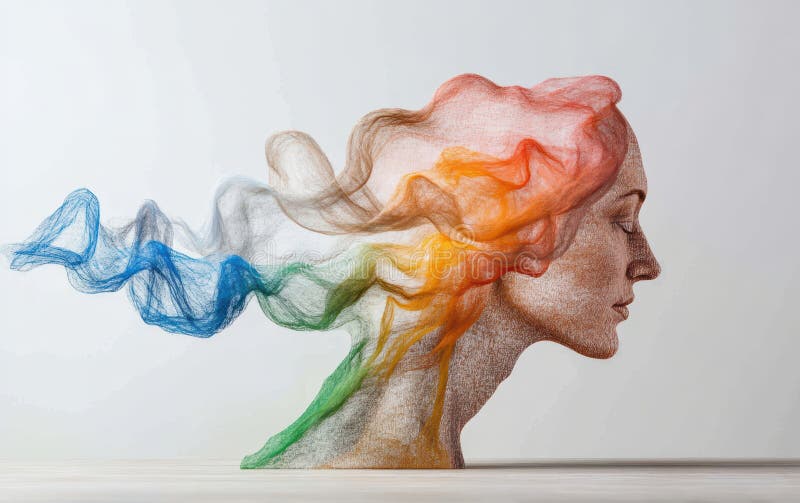 Colorful Smoke Emanates from a Human Head, Symbolizing Creativity and ...