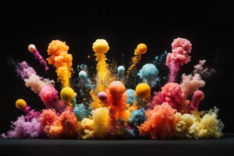 Colorful Smoke Explosion with Spherical Objects Creating a Vibrant ...