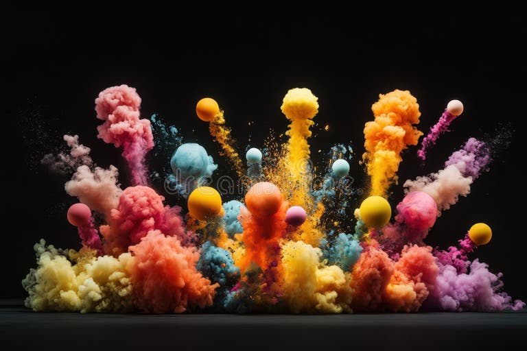 Colorful Smoke Explosion with Spherical Objects Creating a Vibrant ...