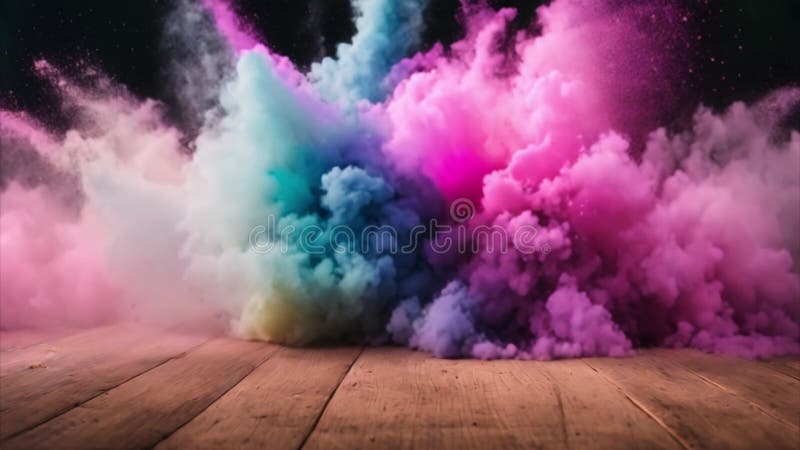 Colorful Smoke Explosion on Wooden Floor Stock Video - Video of graphic ...