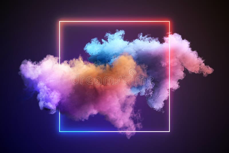 Colorful Smoke within a Neon Rectangle on a Dark Background, Depicting ...