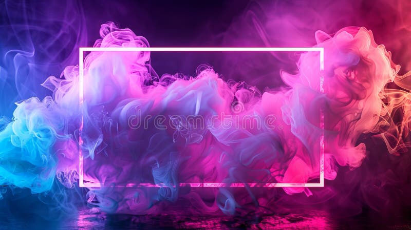 Colorful Smoke with Neon Rectangle Frame, Abstract Background. Creative ...