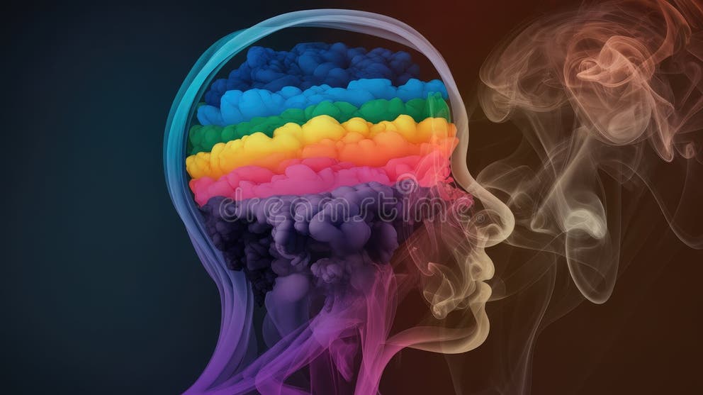 Colorful Smoke Patterns Fill the Silhouette of a Human Head ...