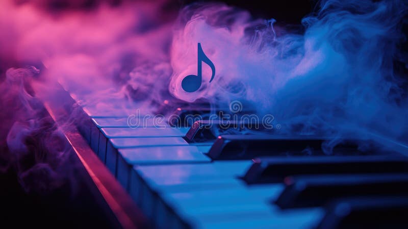 Colorful Smoke on Piano Keys with Musical Note in Vibrant Lighting ...