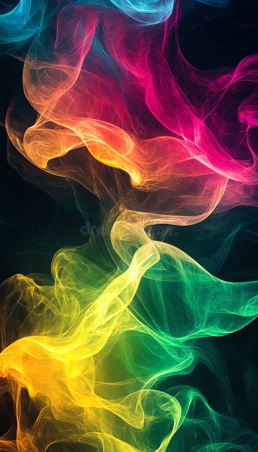 Abstract Flowing Smoke Design with Vibrant Rainbow Colors on Dark ...
