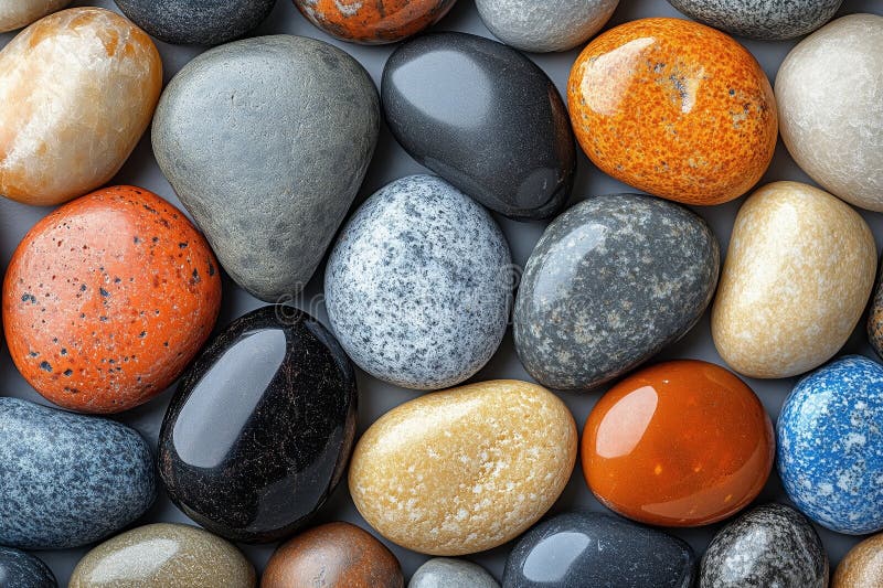 Colorful Smooth Pebbles Arranged in a Decorative Pattern on a Neutral ...