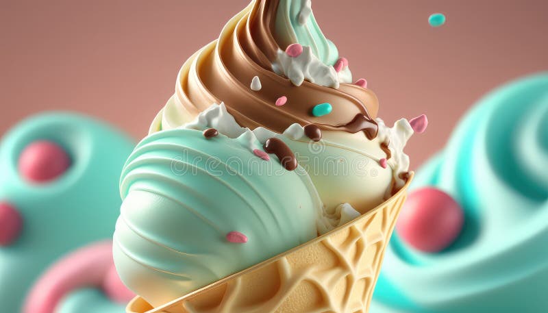 Colorful Smooth Soft Ice Cream Close Up. Generative AI Stock Image ...